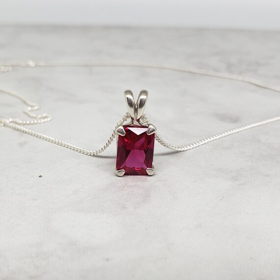 Emerald Cut Ruby Necklace Sterling Silver July Birthstone - Etsy