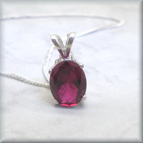Oval Ruby Necklace, 925 Sterling Silver, Lab-created Gemstone, Ruby ...