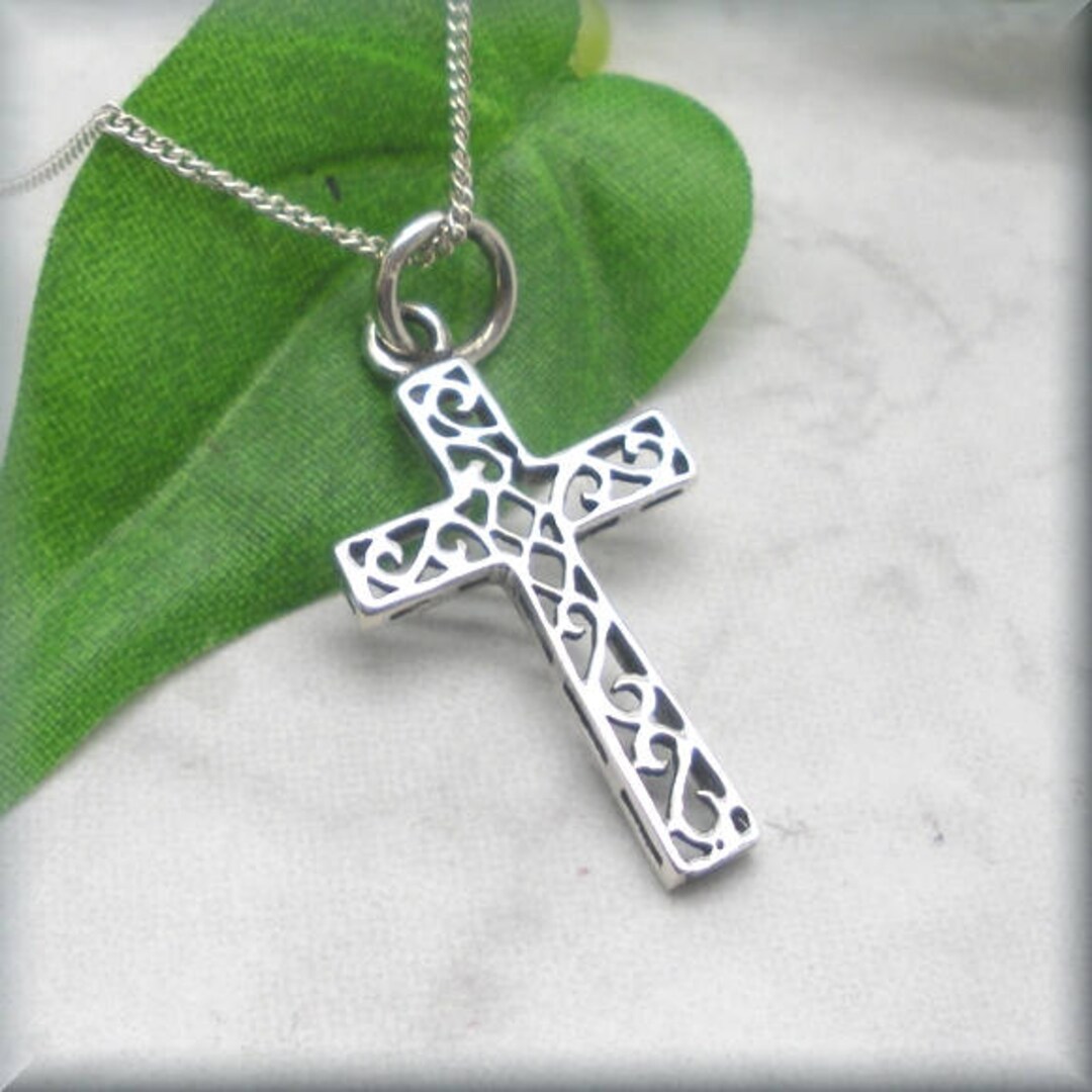 Sterling Silver Cross With Scrollwork Inset Easter Necklace - Etsy