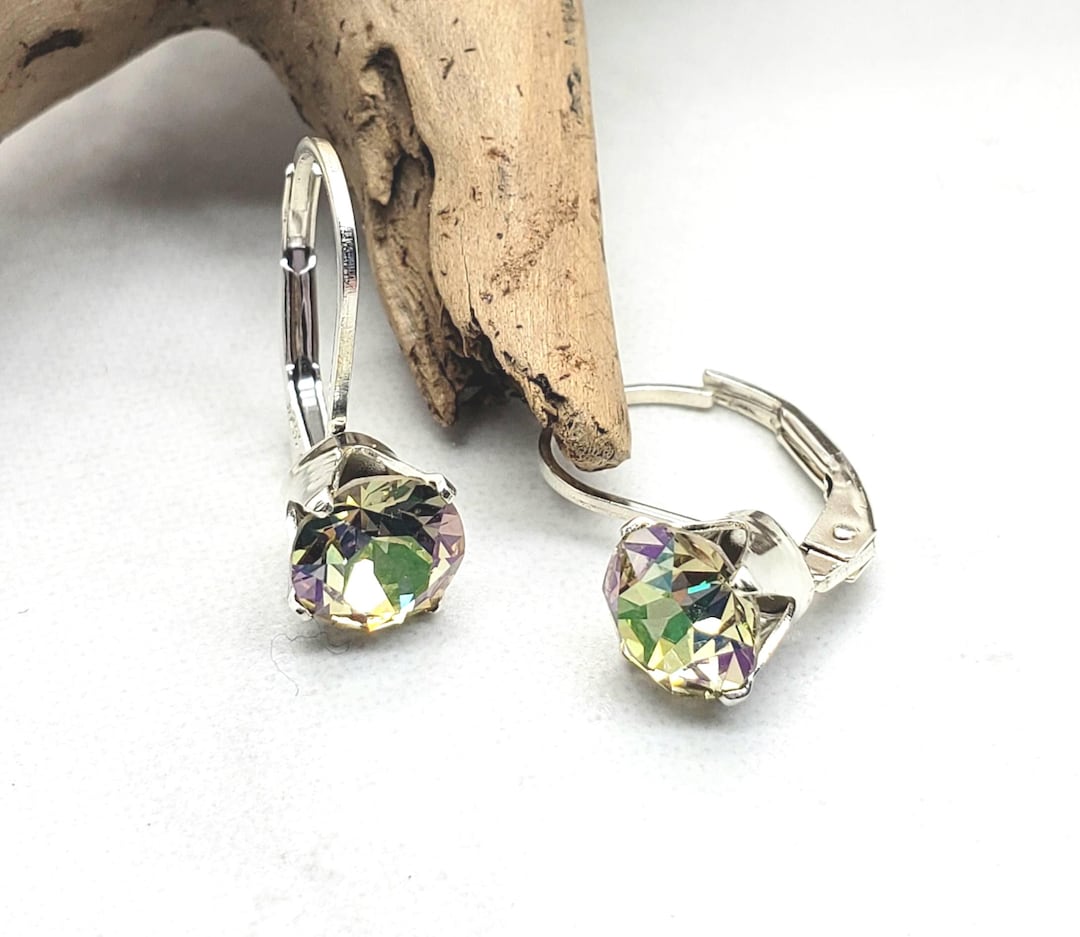 Crystal Luminous Green Earrings, Flash Blue Jewelry, Sterling Silver ...