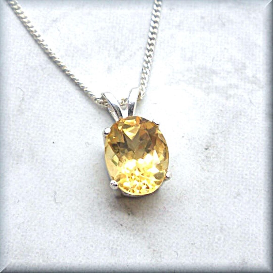 Collier doré citrine, pendentif citrine ovale 9 x 7 mm, argent sterling ...