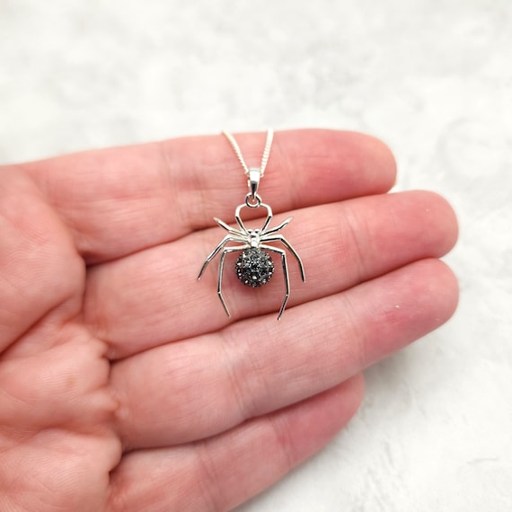Spider Necklace, 925 Sterling Silver, Spider Pendant, Black Spider Necklace, 925 Sterling Silver, Spider Pendant, Black