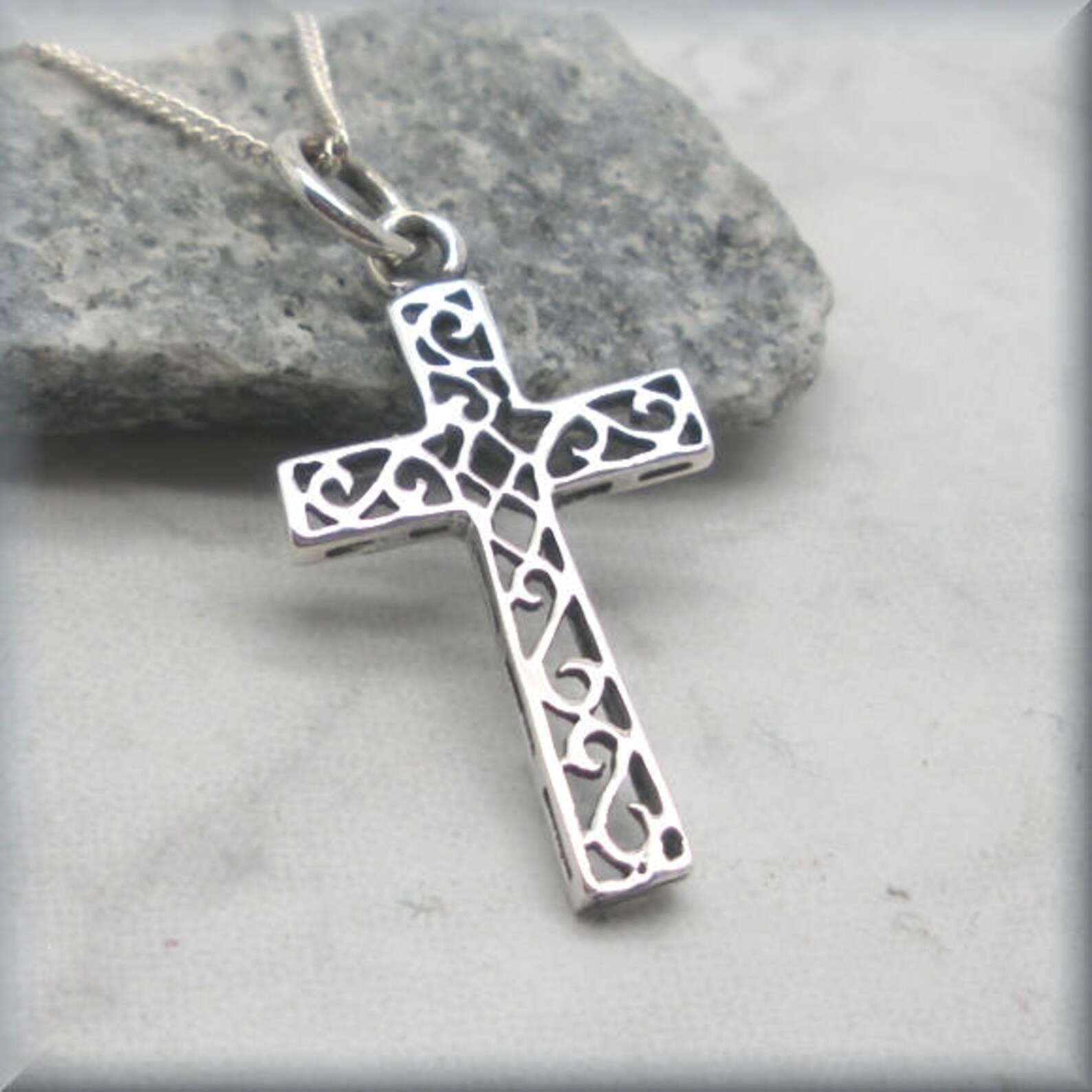 Sterling Silver Cross With Scrollwork Inset Easter Necklace - Etsy