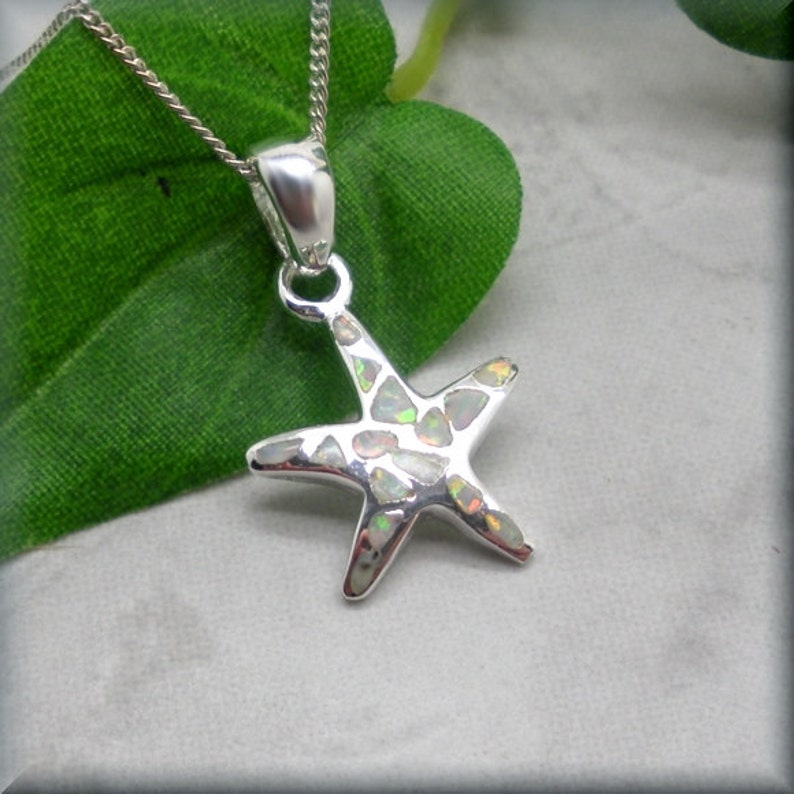 White Opal Starfish Necklace Sterling Silver Star Fish - Etsy