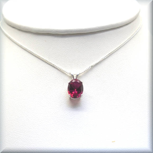 Oval Ruby Necklace, 925 Sterling Silver, Lab-created Gemstone, Ruby ...