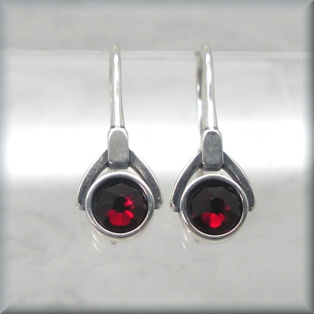 January Birthstone Earrings, Siam Faceted Crystal Earrings, Garnet ...