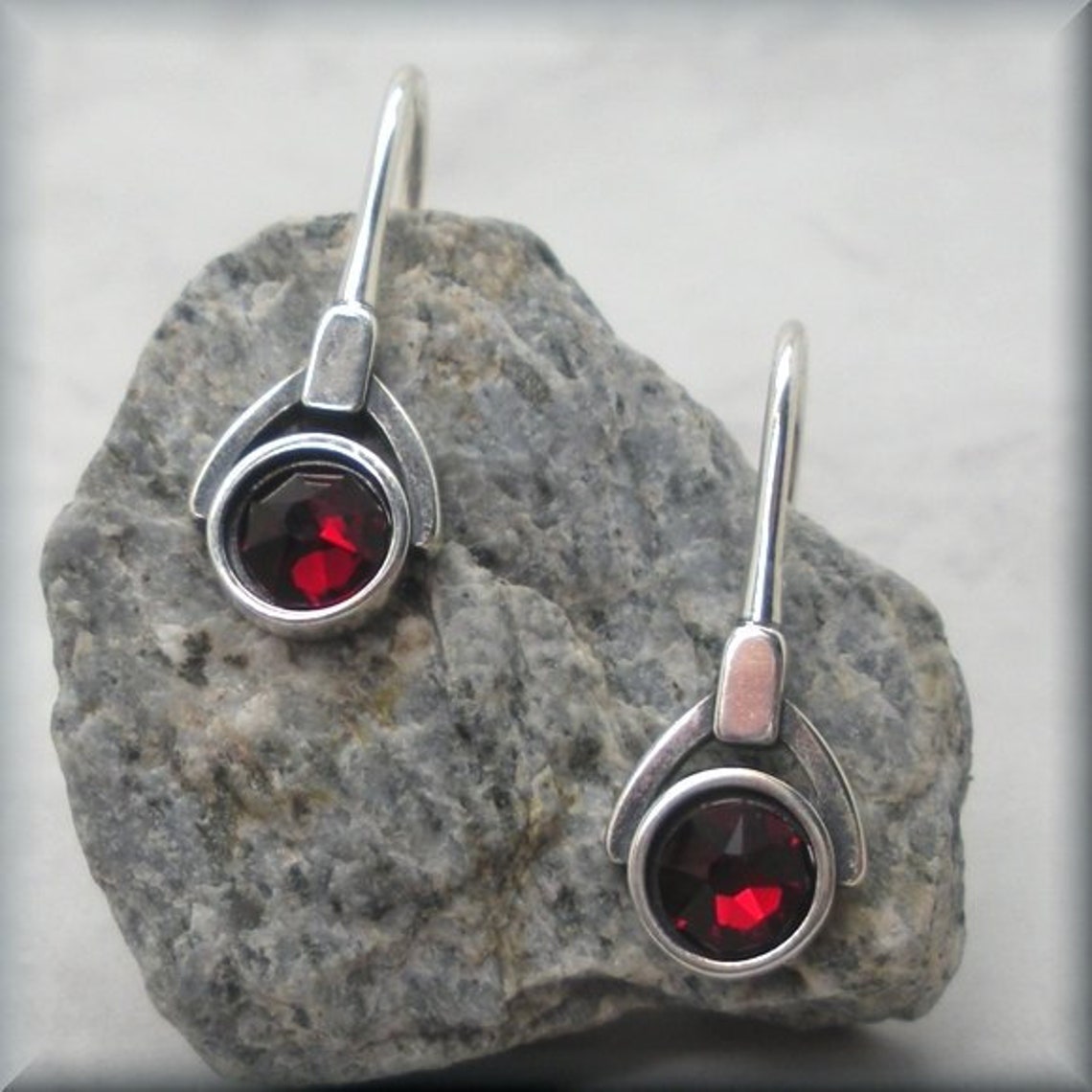 January Birthstone Earrings, Siam Faceted Crystal Earrings, Garnet ...