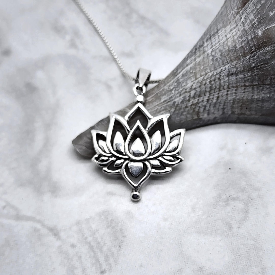 Stylized Silver Lotus Blossom Necklace, 925 Sterling Silver, Zen, Yoga ...