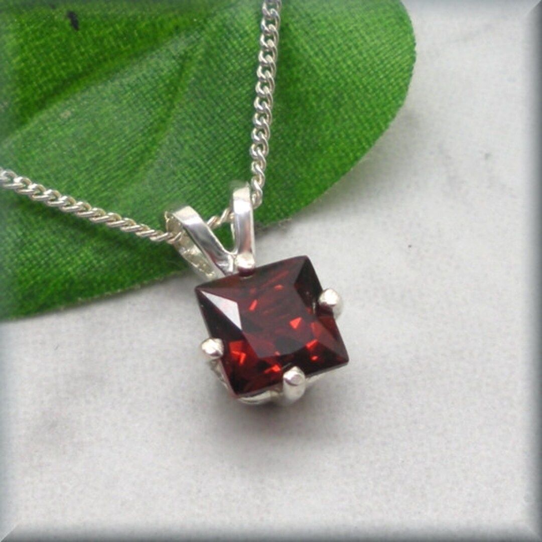 Princess Cut Garnet Necklace 6mm Gemstone Necklace 925 - Etsy