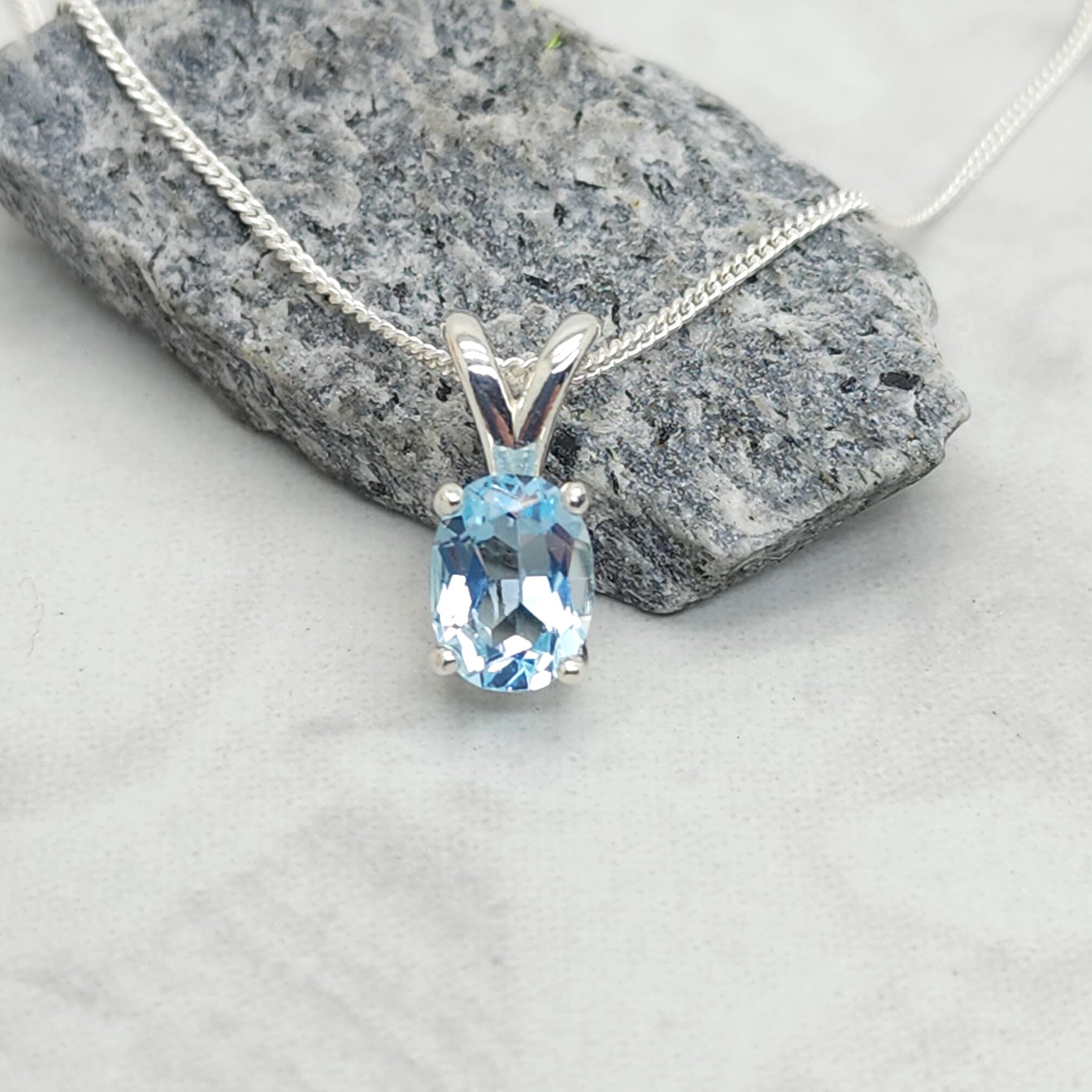 Oval Sky Blue Topaz Necklace, 925 Sterling Silver, Blue Gemstone ...