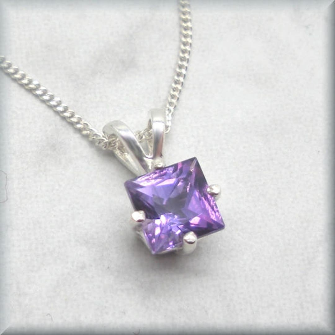 Princess Cut Amethyst Necklace, 925 Sterling Silver, February ...