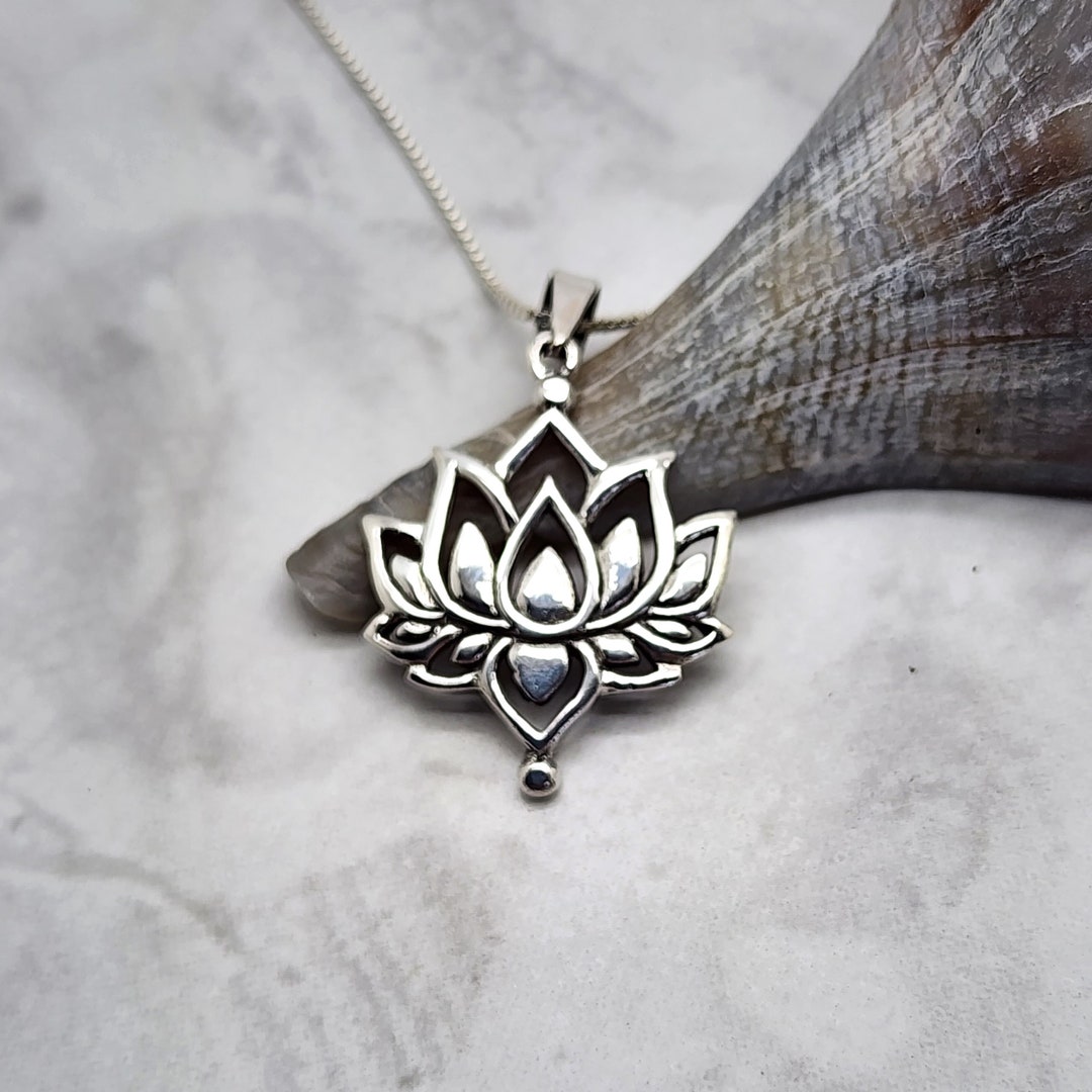Stylized Silver Lotus Blossom Necklace, 925 Sterling Silver, Zen, Yoga ...
