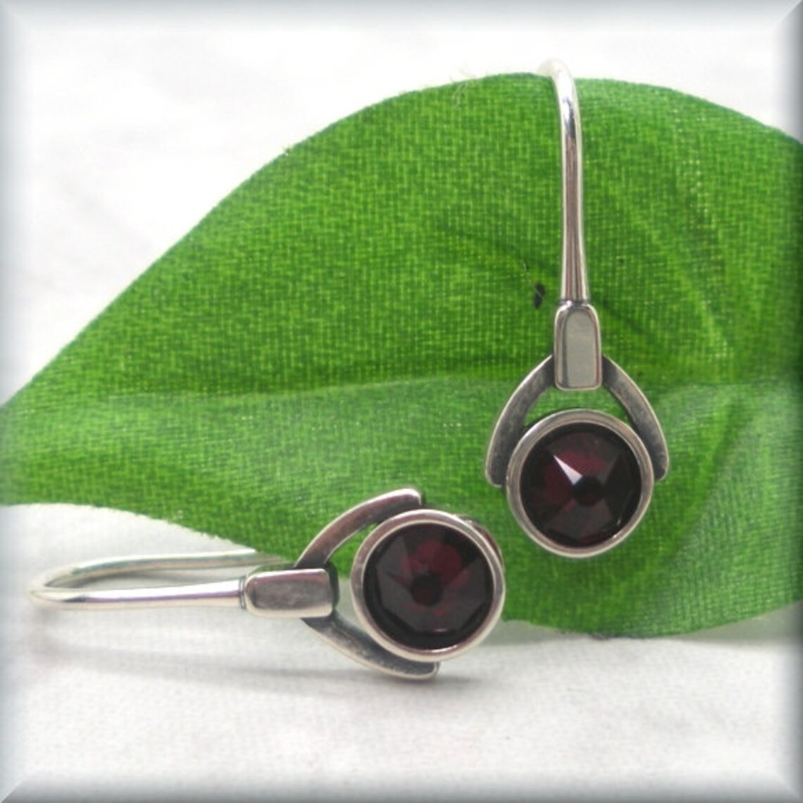 January Birthstone Earrings, Siam Faceted Crystal Earrings, Garnet ...