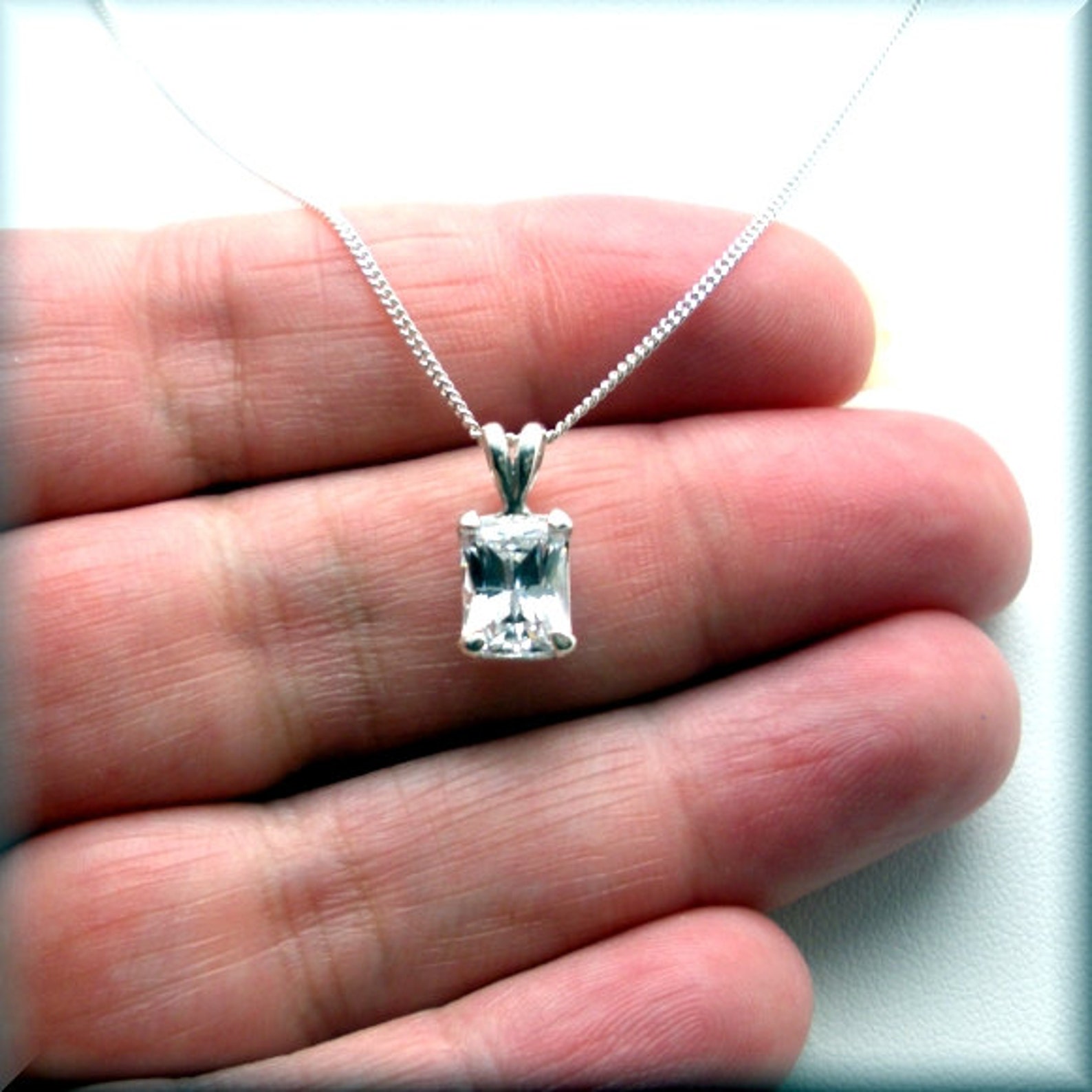 Radiant Octagon CZ Necklace, Emerald Cut Cubic Zirconia Pendant ...