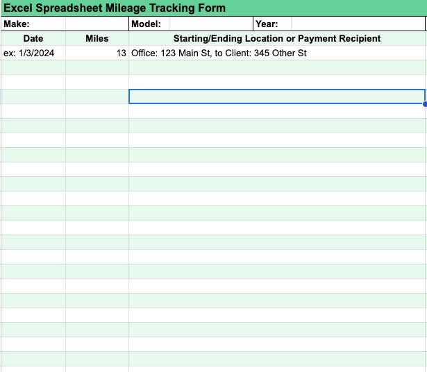 Excel Spreadsheet Mileage Tracking Form Printable Mileage Log Template ...