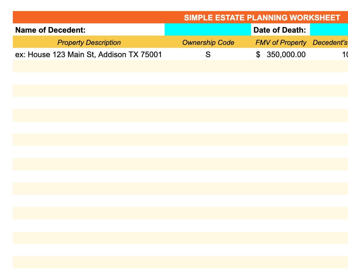 Simple Estate Planning Worksheet | Printable Estate Inventory Worksheet ...
