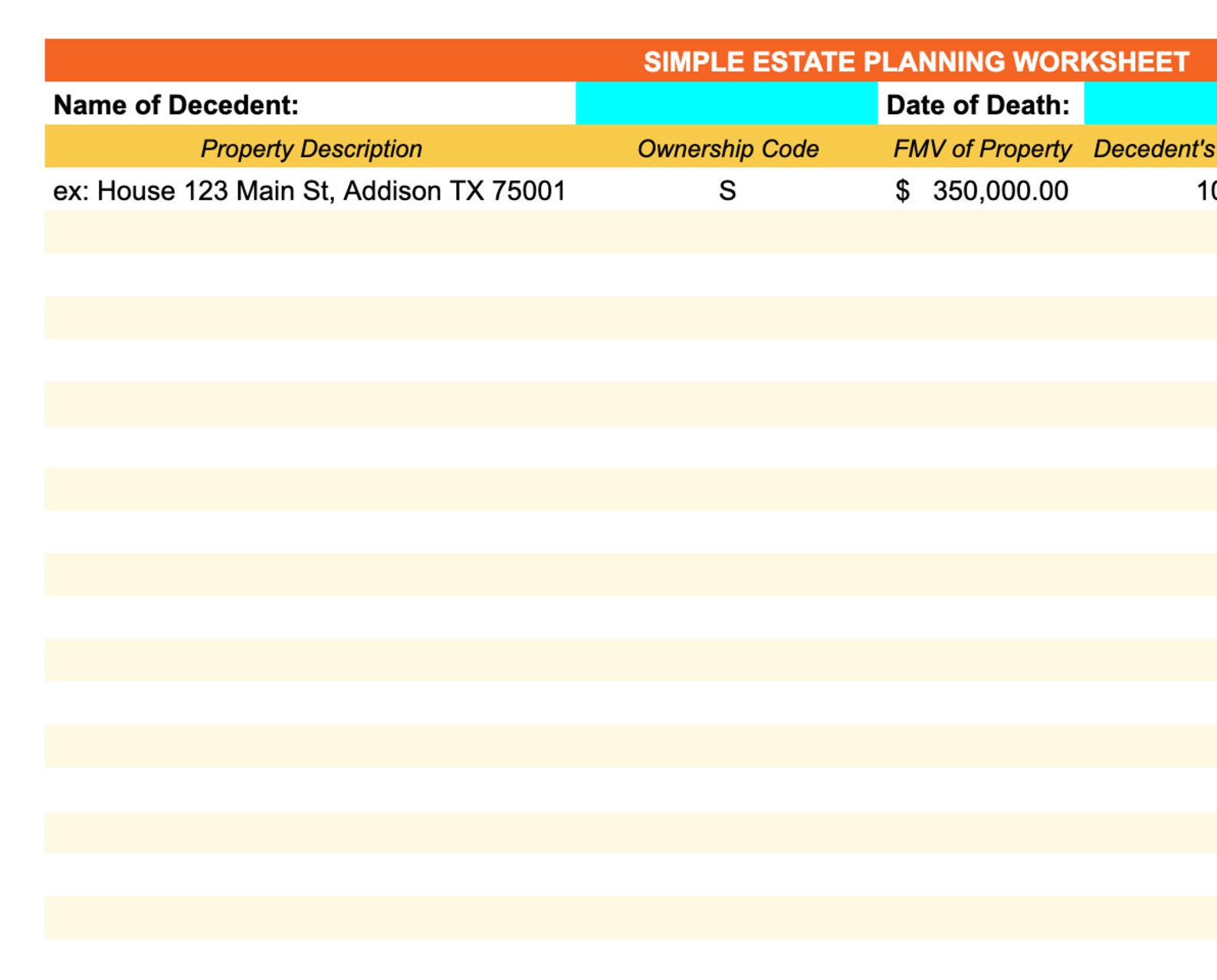 Simple Estate Planning Worksheet | Printable Estate Inventory Worksheet ...