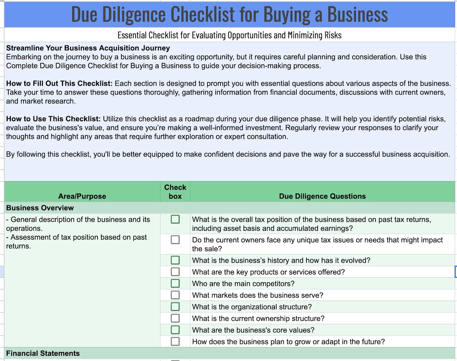 Comprehensive Due Diligence Checklist for Buying a Business | Essential ...