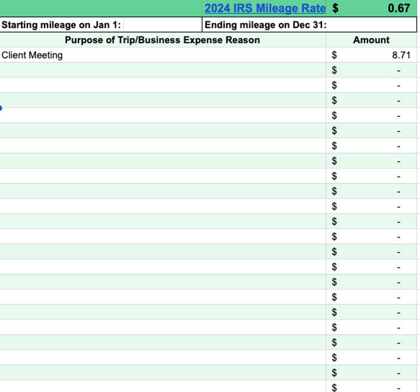 Excel Spreadsheet Mileage Tracking Form | Printable Mileage Log ...