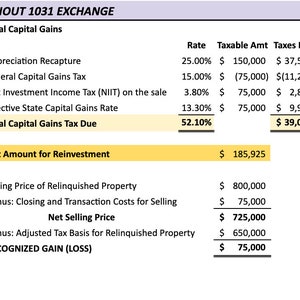 1031 Exchange Calculator Excel: Compare 1031 Exchange Rules & Without ...