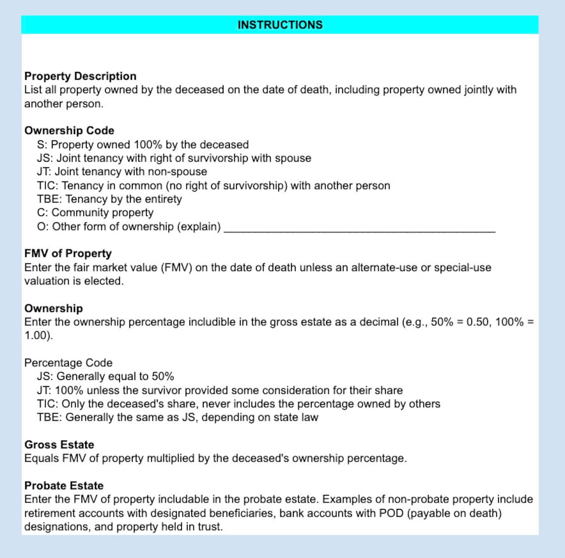 Simple Estate Planning Worksheet | Printable Estate Inventory Worksheet ...