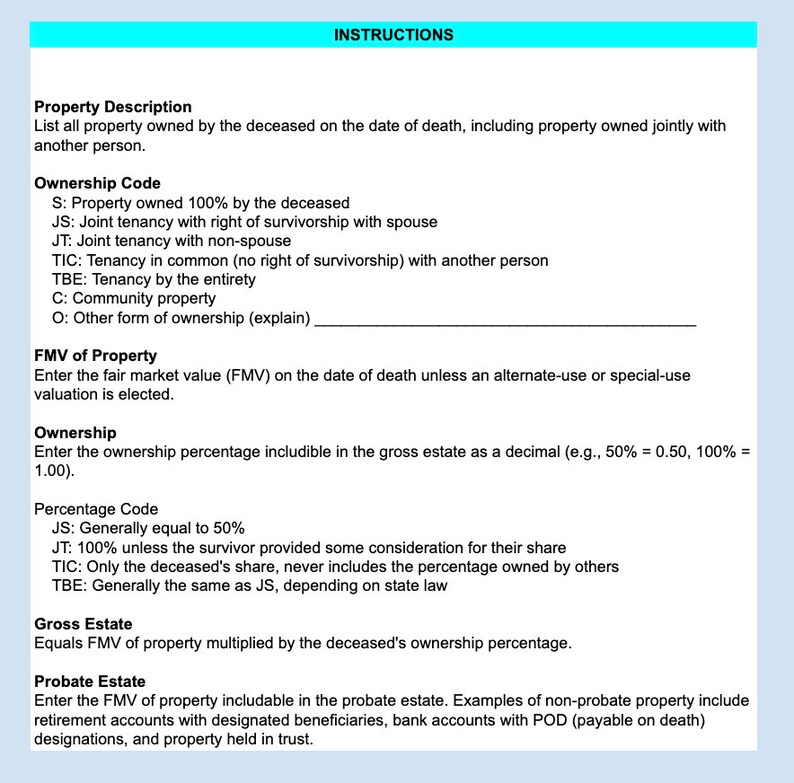Simple Estate Planning Worksheet | Printable Estate Inventory Worksheet ...