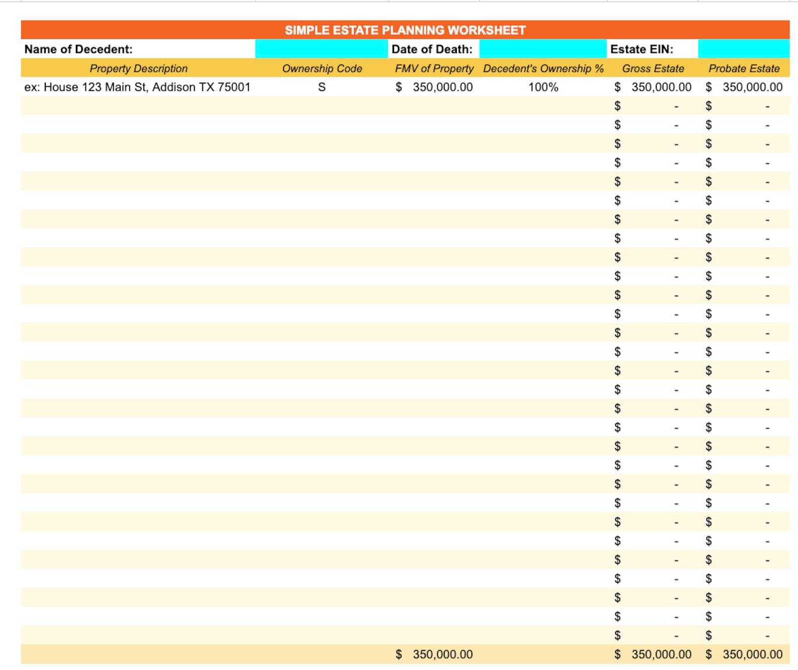 Simple Estate Planning Worksheet | Printable Estate Inventory Worksheet ...