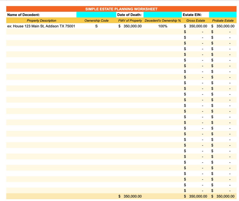 Simple Estate Planning Worksheet | Printable Estate Inventory Worksheet ...