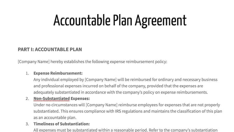 Accountable Plan Template IRS Compliant S Corp Accountable ...