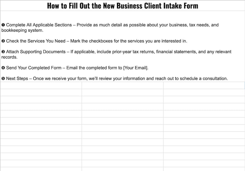 New Business Client Intake Form - Excel Template | Organized Business ...