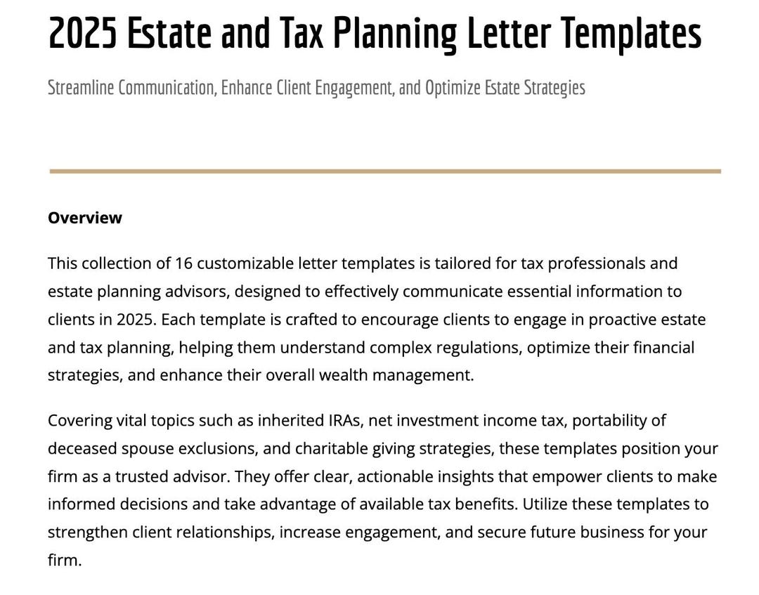 2025 Estate & Tax Planning Letter Templates | Customizable for Advisors ...
