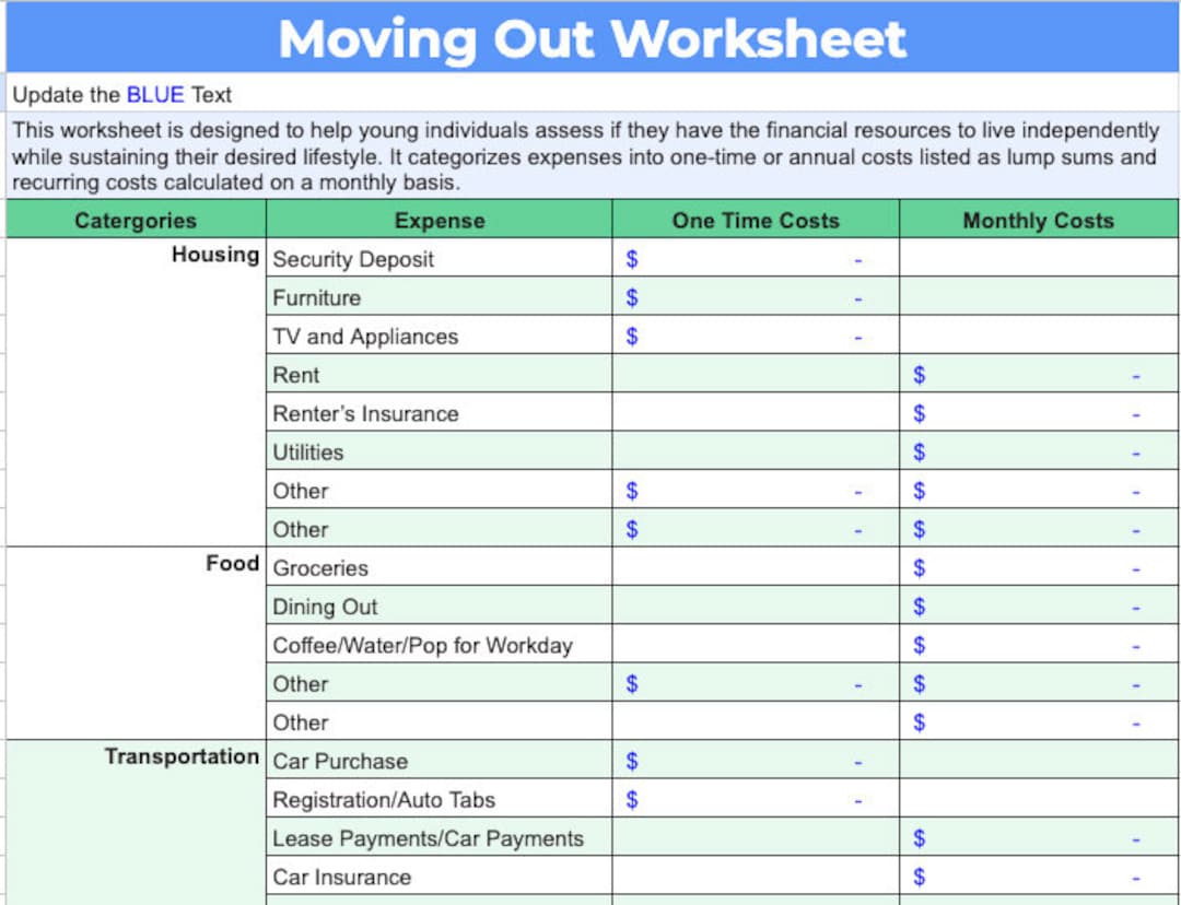 Moving Out Checklist: Comprehensive Budgeting Guide (PDF) - Etsy