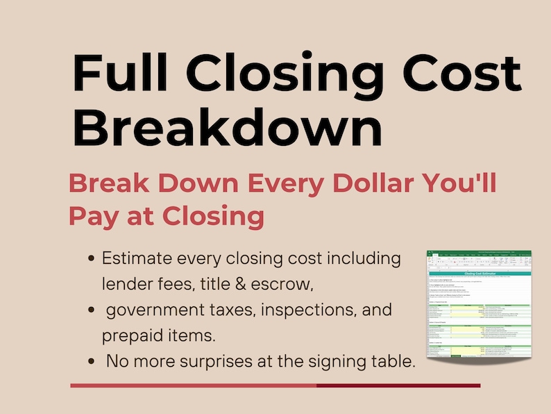Closing Costs Calculator Excel Template for Homebuyers Estimate Cash to ...