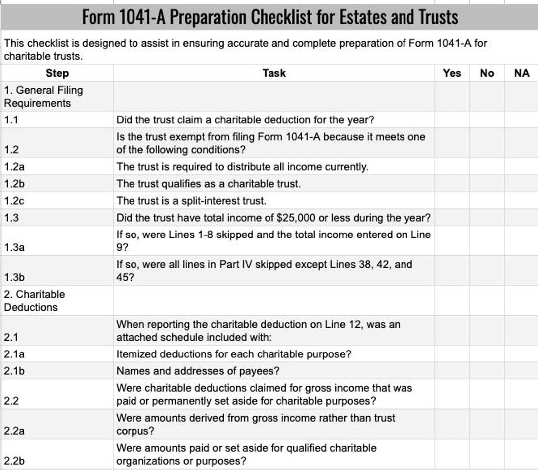 Form 1041-A Preparation Checklist for Estates and Trusts - Etsy