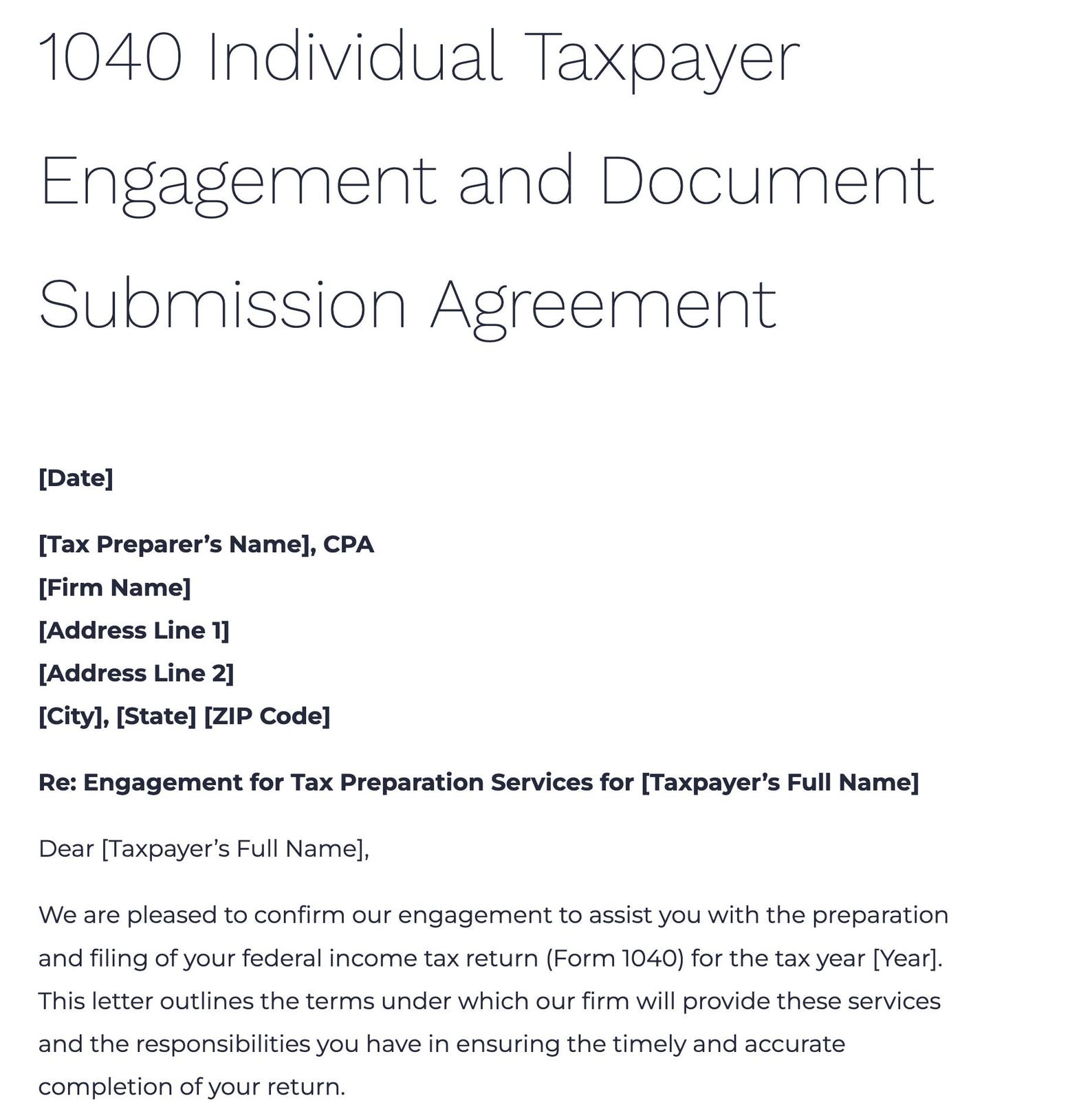 CPA Engagement Letter Template Tax Engagement Letter Client Onboarding ...