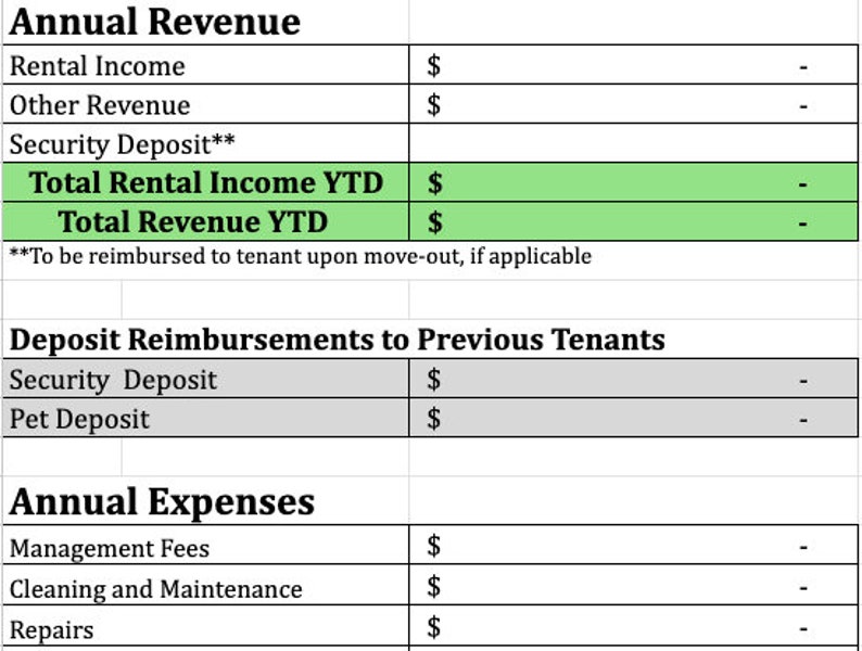 Rental Property Income & Expense Tracker: Excel Spreadsheet (digital ...