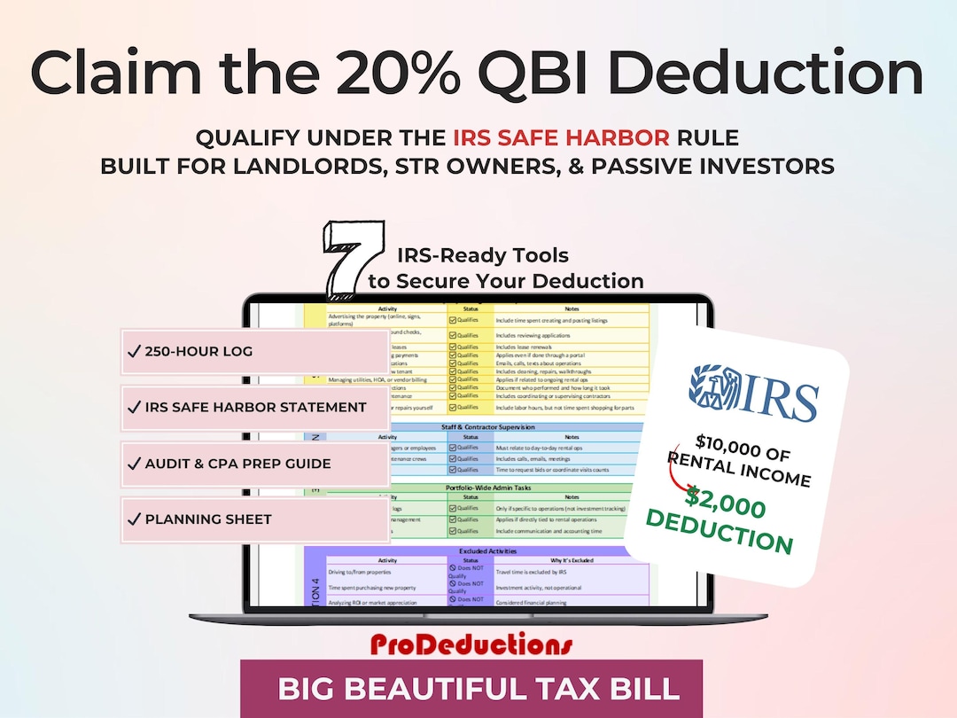 QBI Deduction Big Beautiful Bill Real Estate Tracker Landlords 250 Hour ...