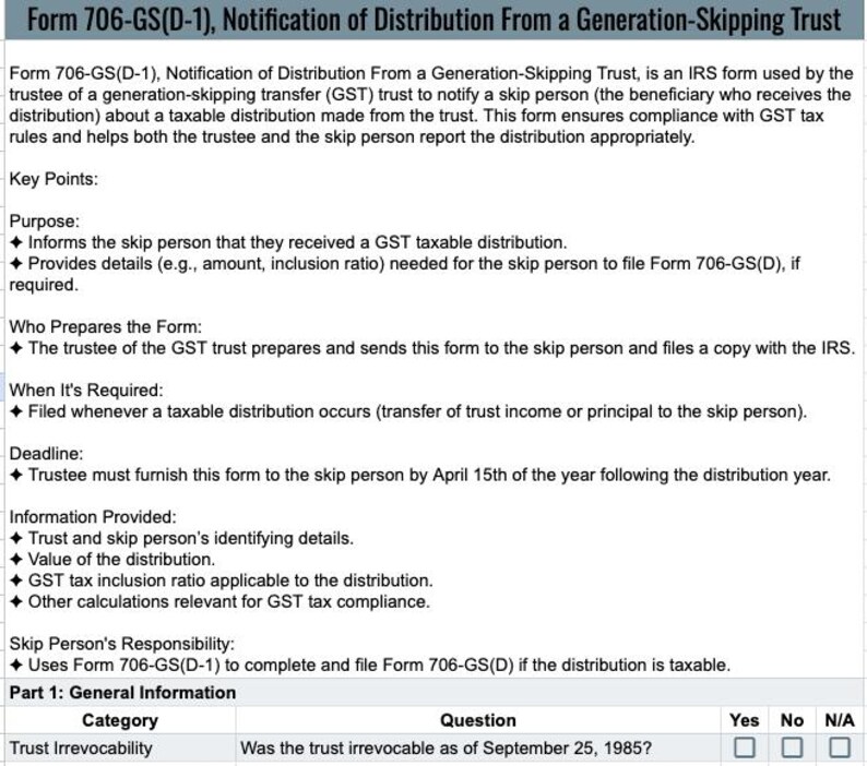 Form 706 Checklist Estate (and Generation-skipping Transfer) Tax Return ...