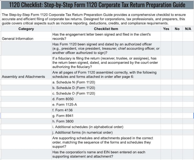 1120 Checklist: Step-by-step Form 1120 Corporate Tax Return Preparation ...