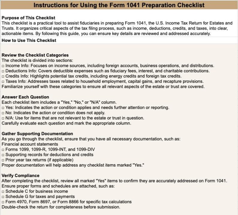 Form 1041 Preparation Checklist for Estates and Trusts - Etsy