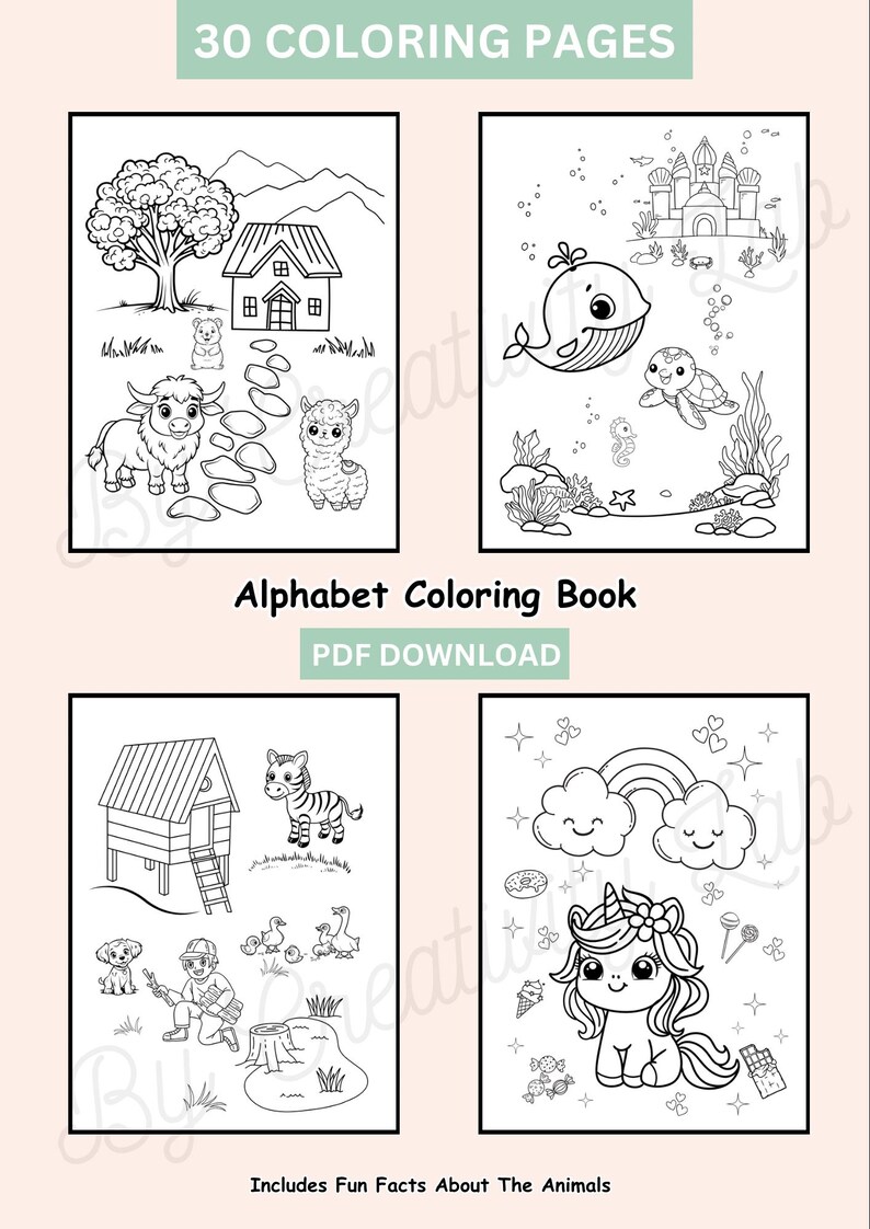 Animals Alphabet Coloring Book (PDF Download) - Etsy