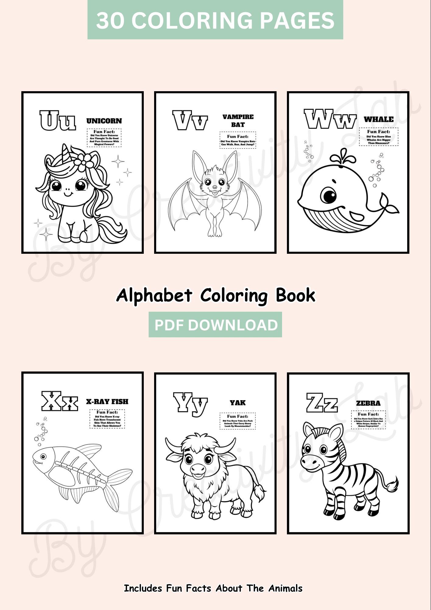 Animals Alphabet Coloring Book (PDF Download) - Etsy