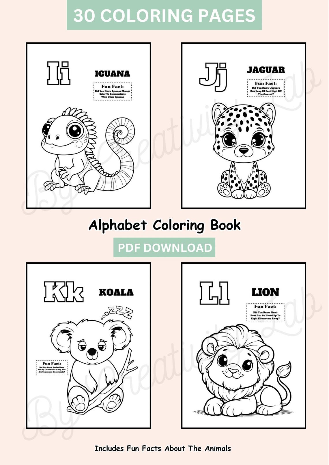 Animals Alphabet Coloring Book (PDF Download) - Etsy