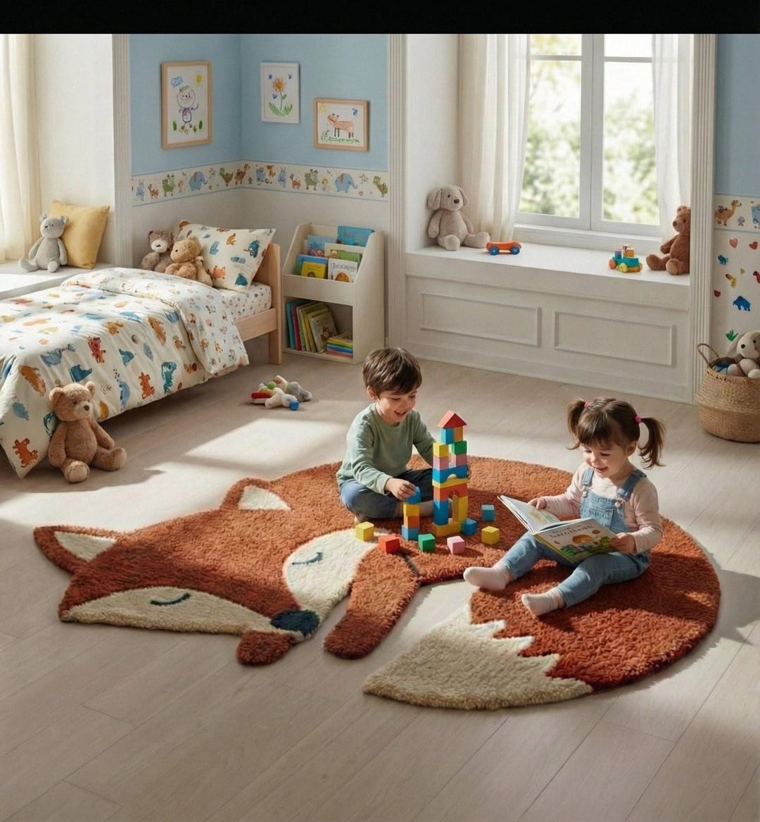 Hand-tufted Wool Fox Rug, Kids Playroom Accent Rug - Etsy