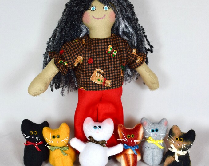 Crazy Cat Lady With 6 Kittens for Kids / Adults Handmade Doll - Etsy