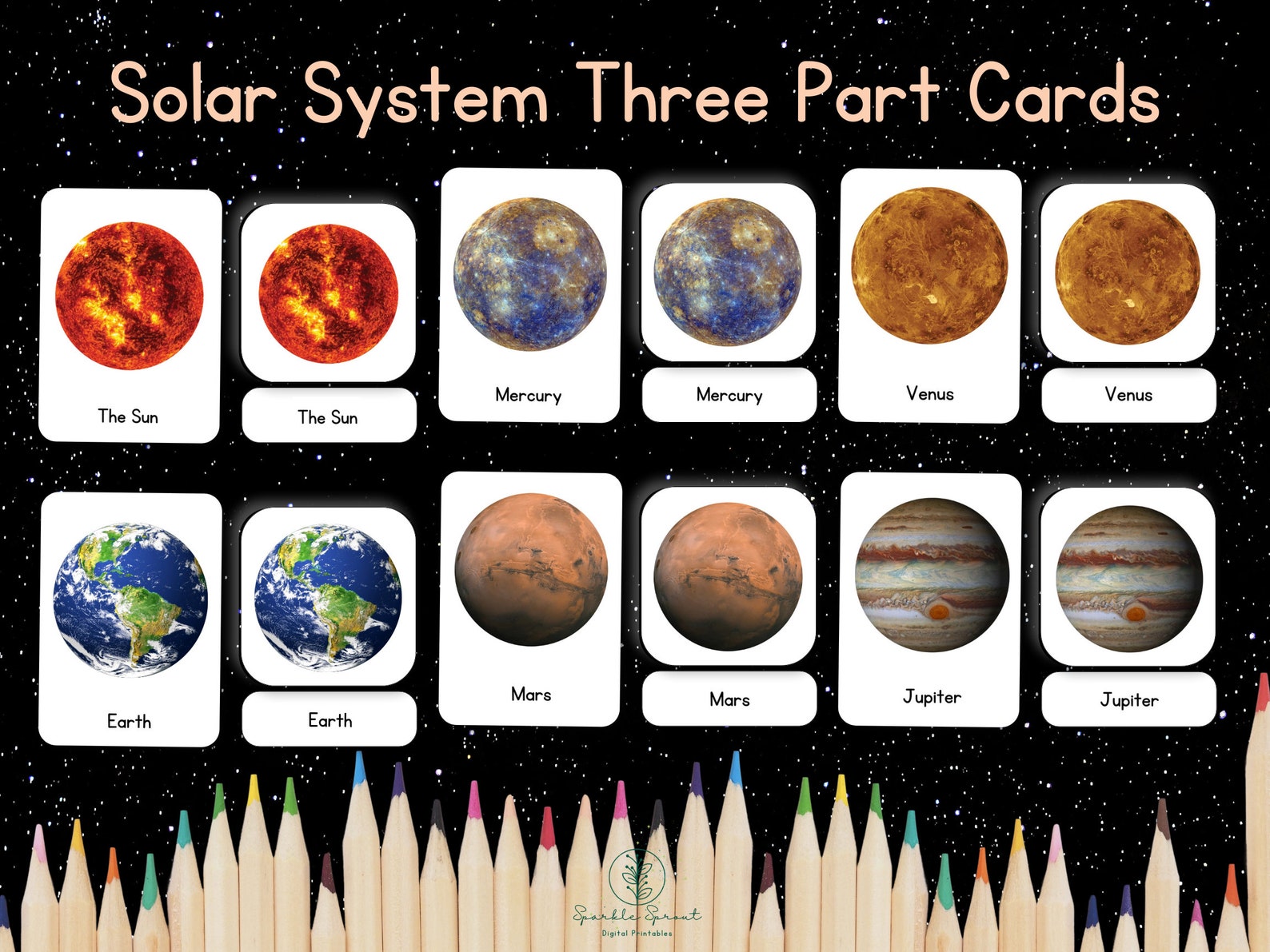 Solar System Flash Cards - Montessori Three Part Cards - Learn the ...