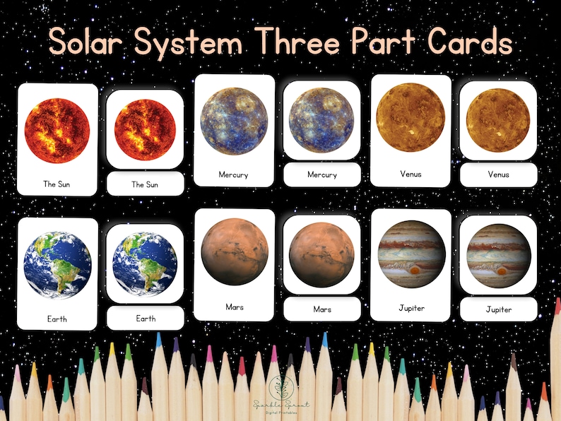 Solar System Flash Cards - Montessori Three Part Cards - Learn the ...