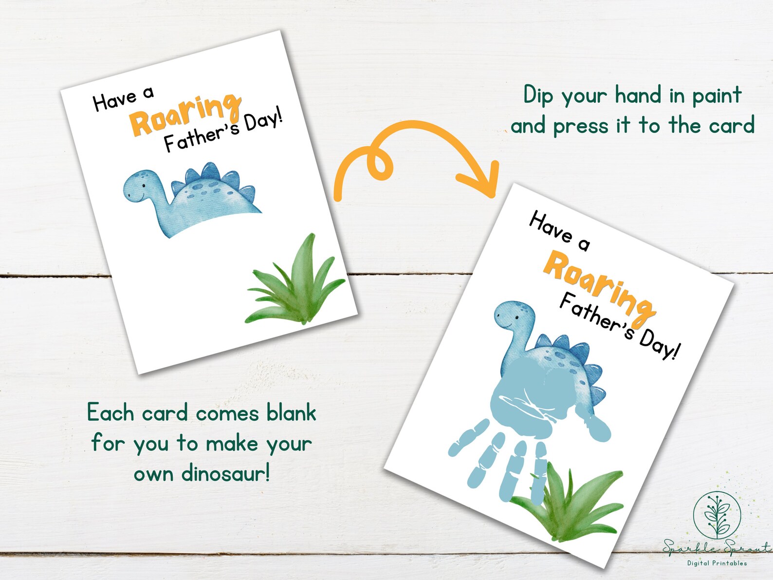 Father’s Day Cards, Dinosaur Handprint Art, Toddler Craft Activity ...