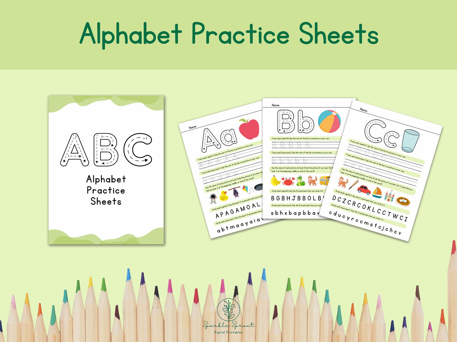 Alphabet Practice Sheets - 26 Alphabet Phonics Pages - Learn to Write ...