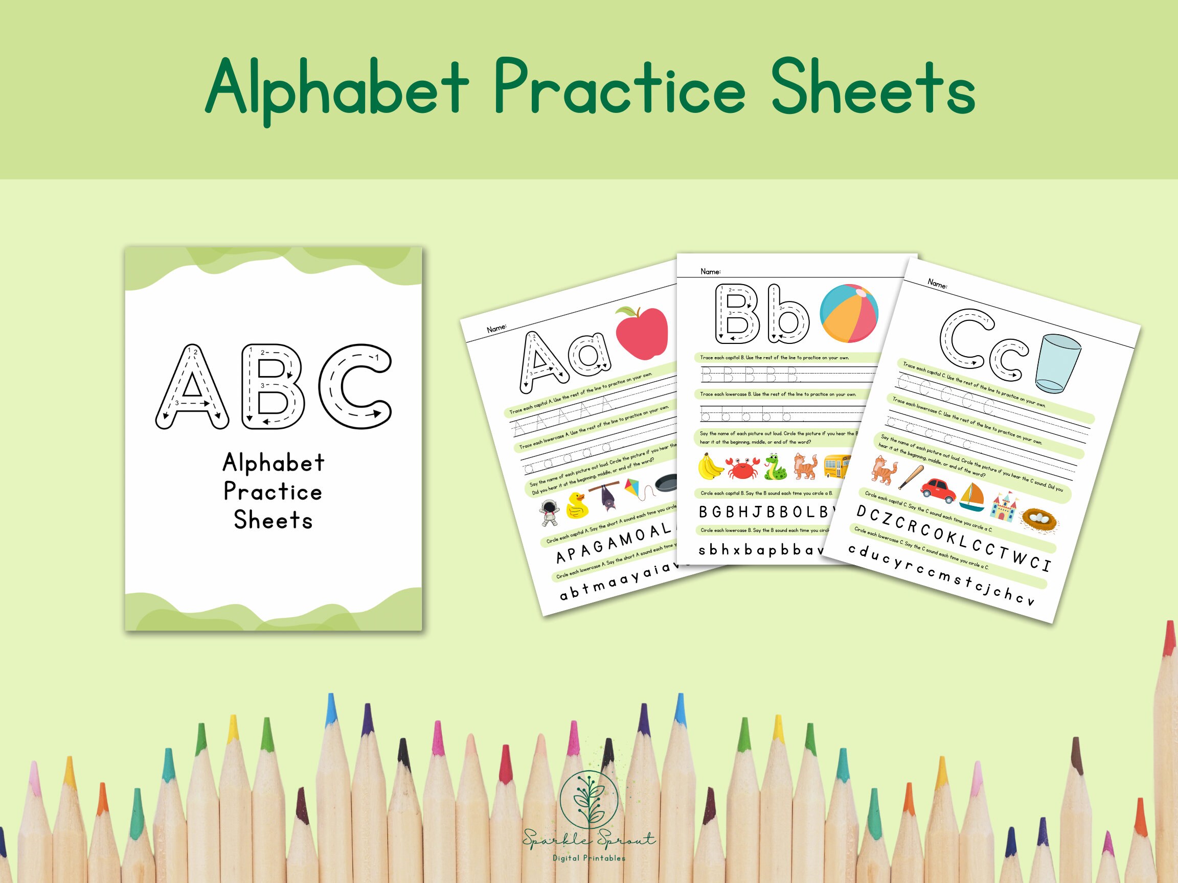 Alphabet Practice Sheets - 26 Alphabet Phonics Pages - Learn to Write ...